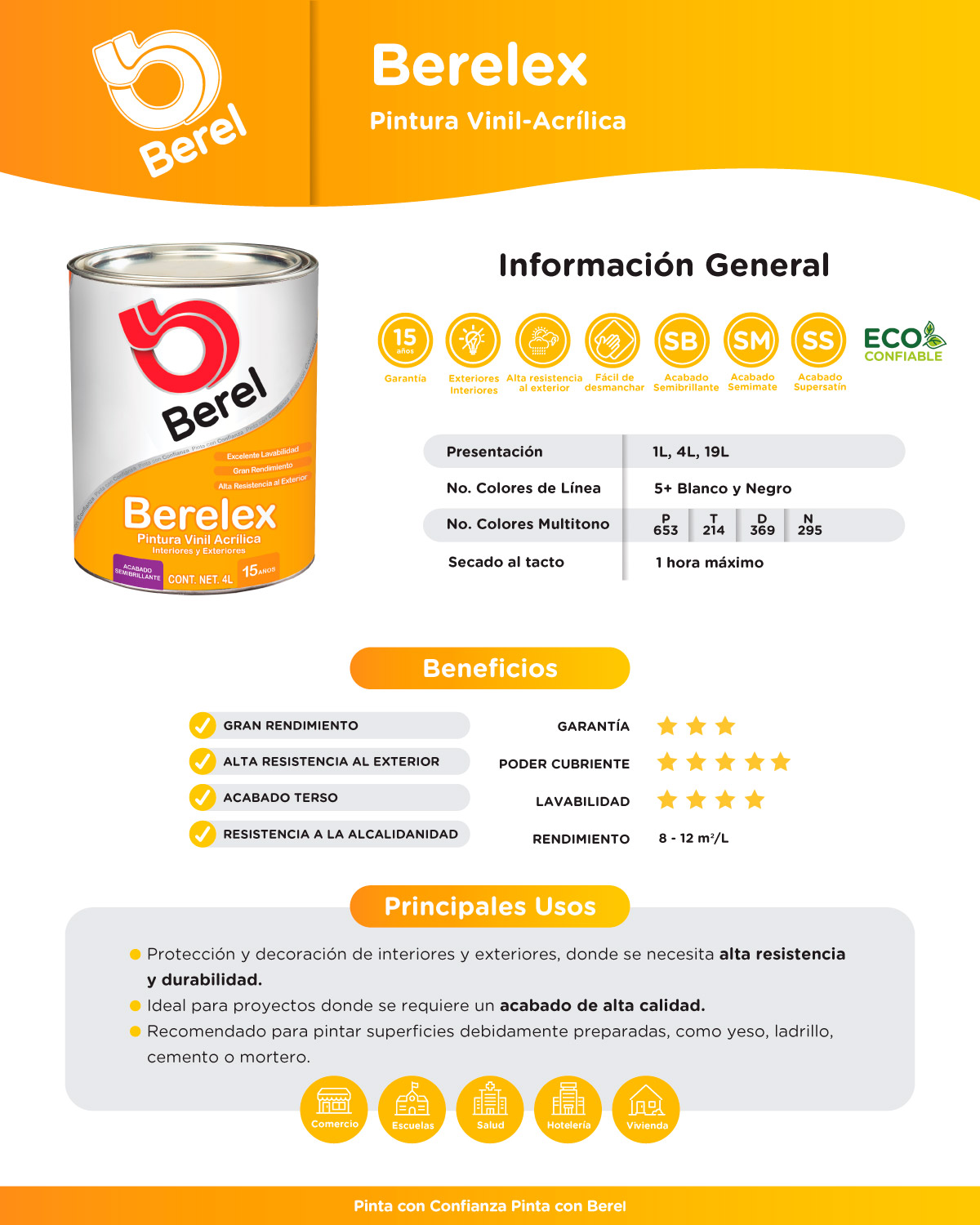 Pintura Berel Berelex Vinil Acrílica Interior/Exterior 4L Color Blanco ...