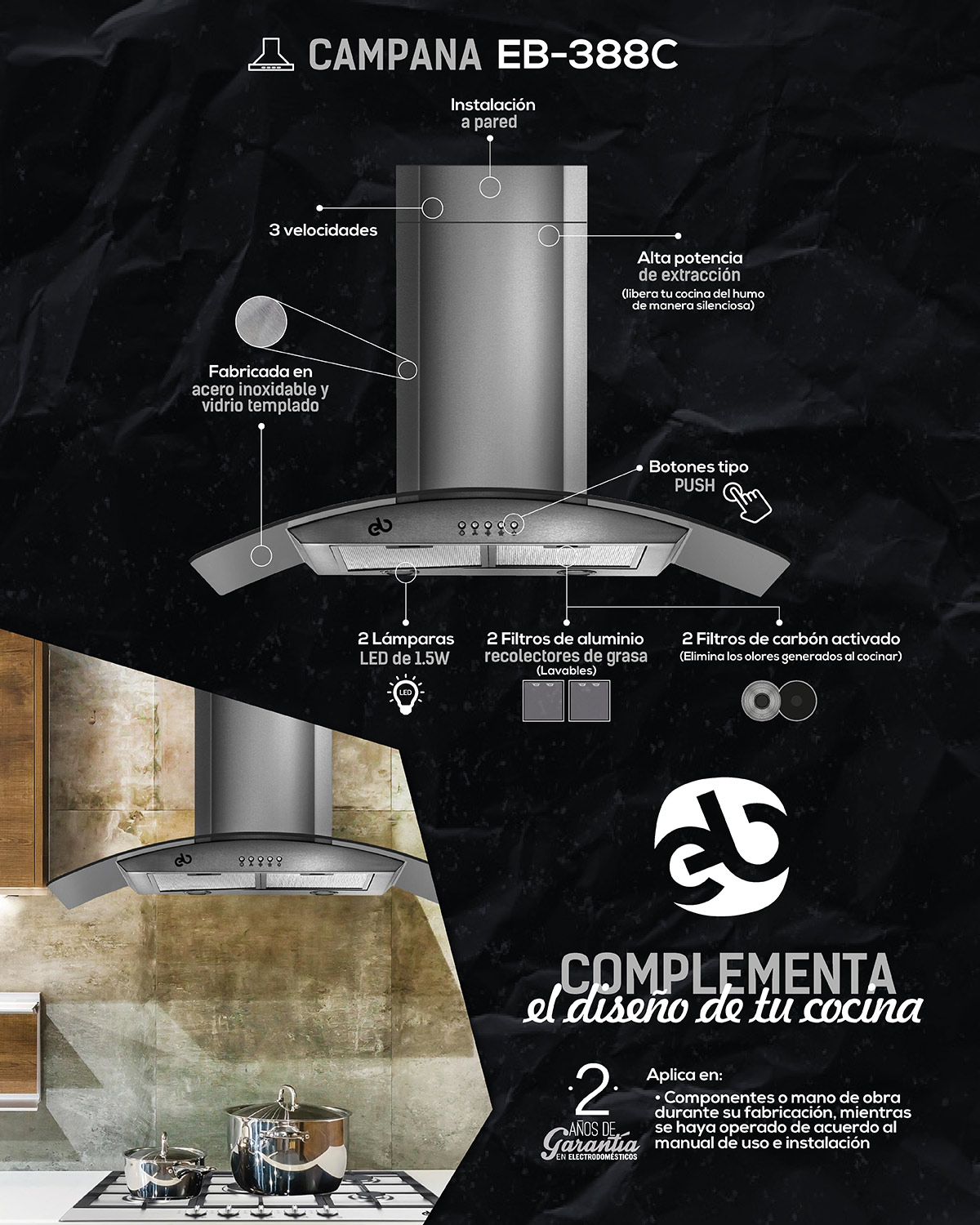 CAMPANA DE PARED EB 95 X 90 X 47.5 CM | The Home Depot México