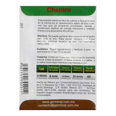SEMILLA DE CILANTRO DE MACOLLO PARA SIEMBRA 2 GR GERMINAL | The Home ...