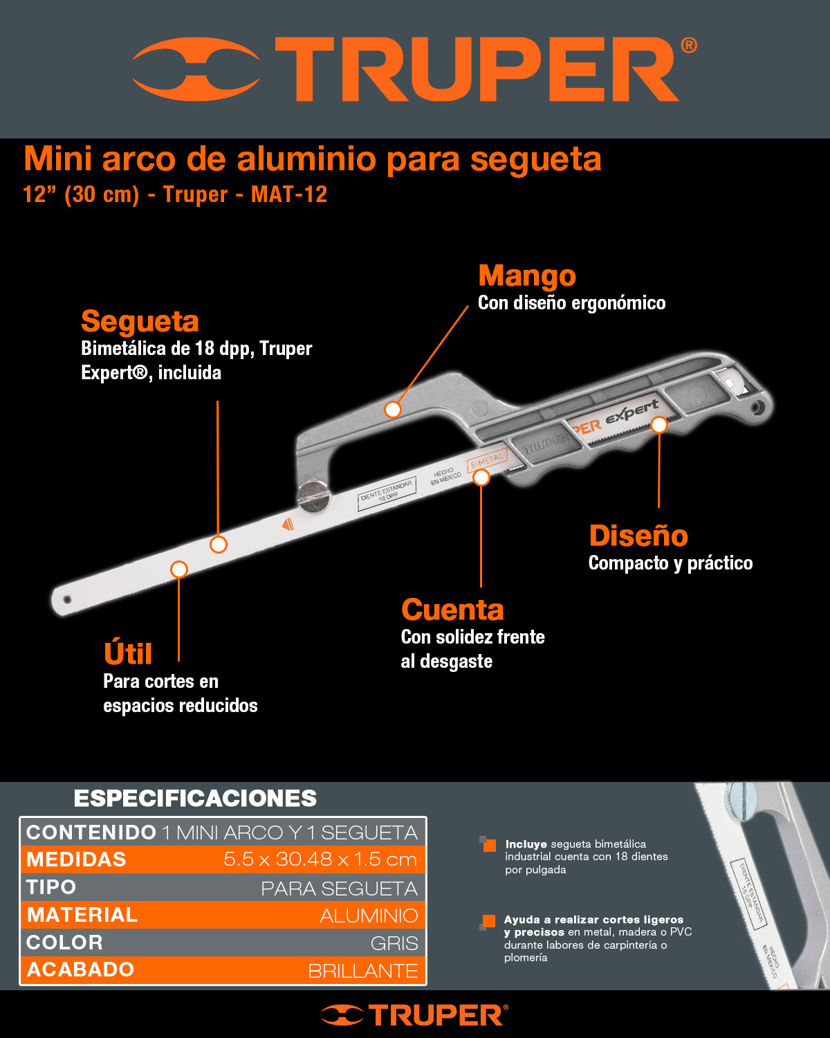 MINI ARCO CON SEGUETA 12 PULGADAS ALUMINIO TRUPER | The Home Depot México