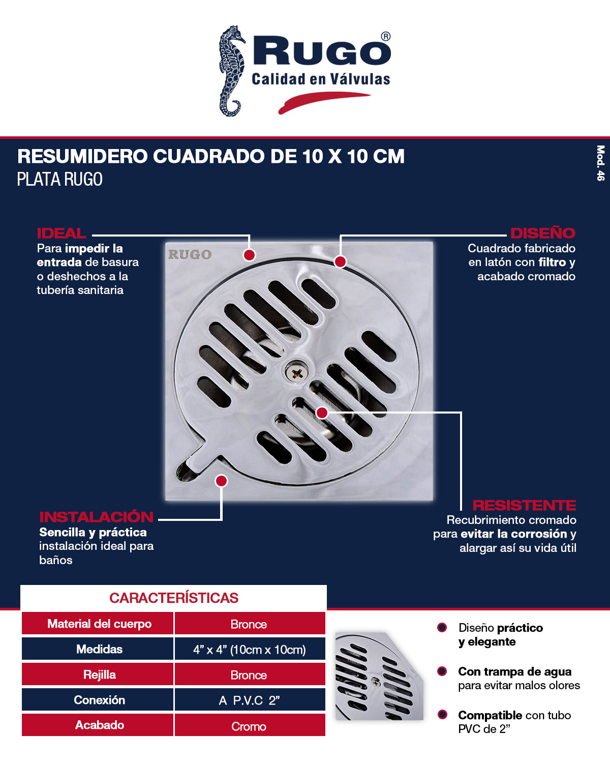 RESUMIDERO DE 10 X 10CM PLATA RUGO | The Home Depot México