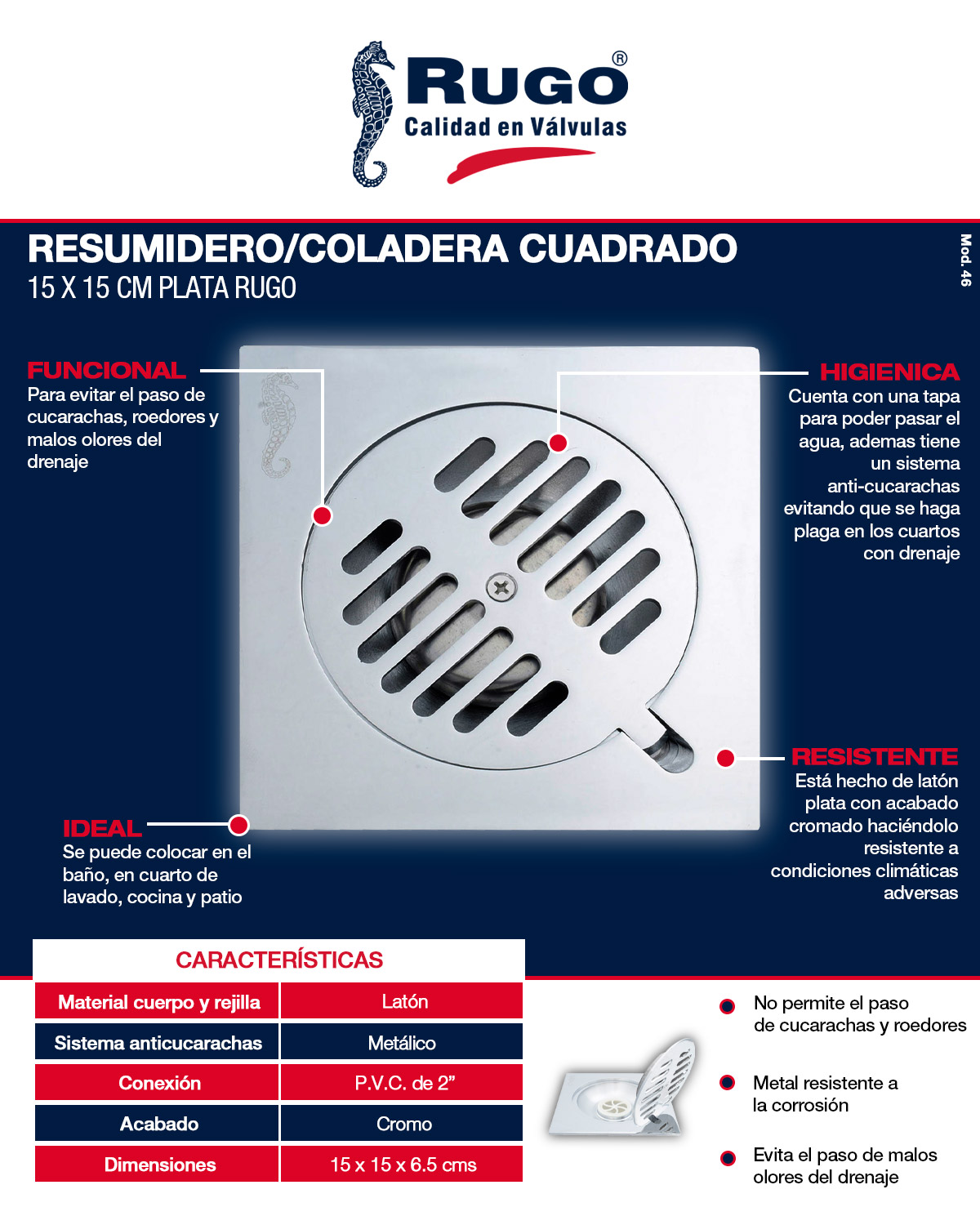 RESUMIDERO/COLADERA CUADRADO DE 15 X 15 CM PLATA RUGO | The Home Depot ...