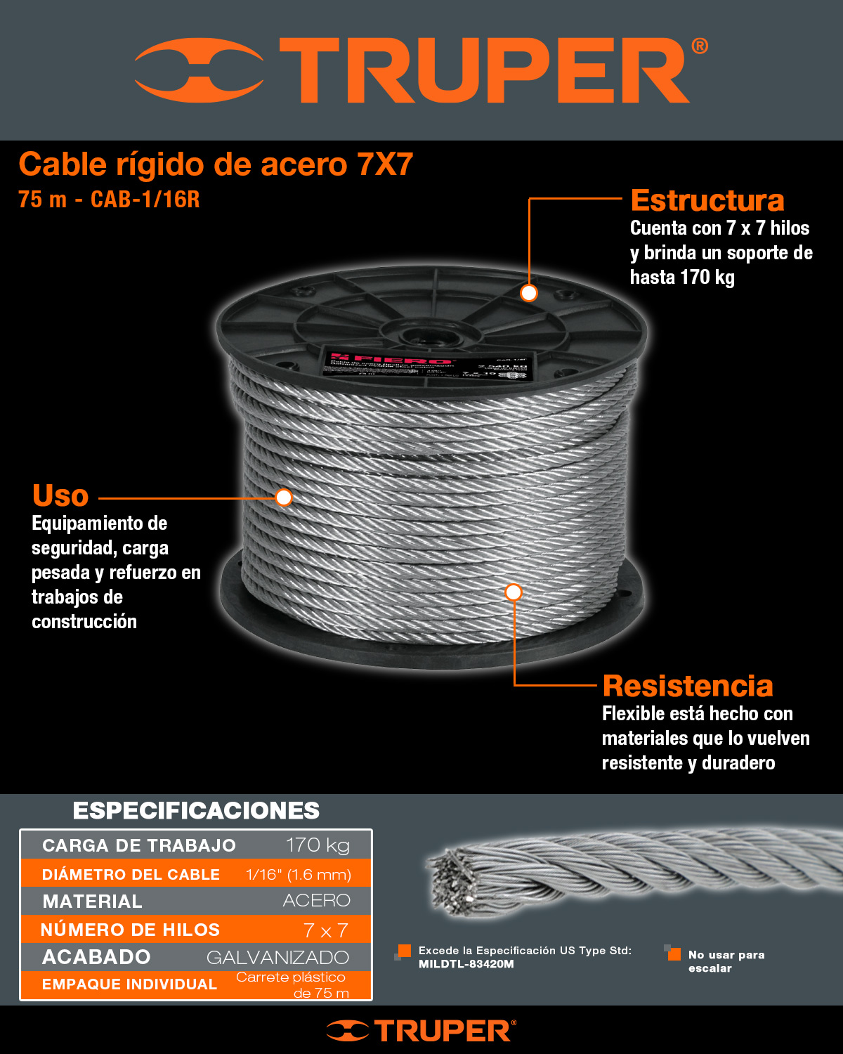 METRO DE CABLE DE ACERO 1/16\" | The Home Depot México