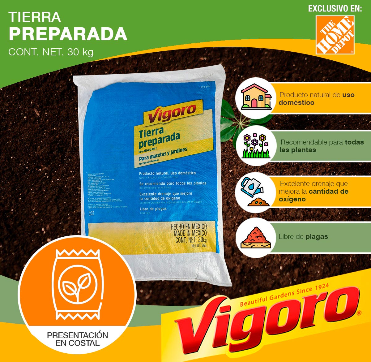 TIERRA PREPARADA PARA MACETAS Y JARDINES DE 30 KG CAFÉ VIGORO | The ...