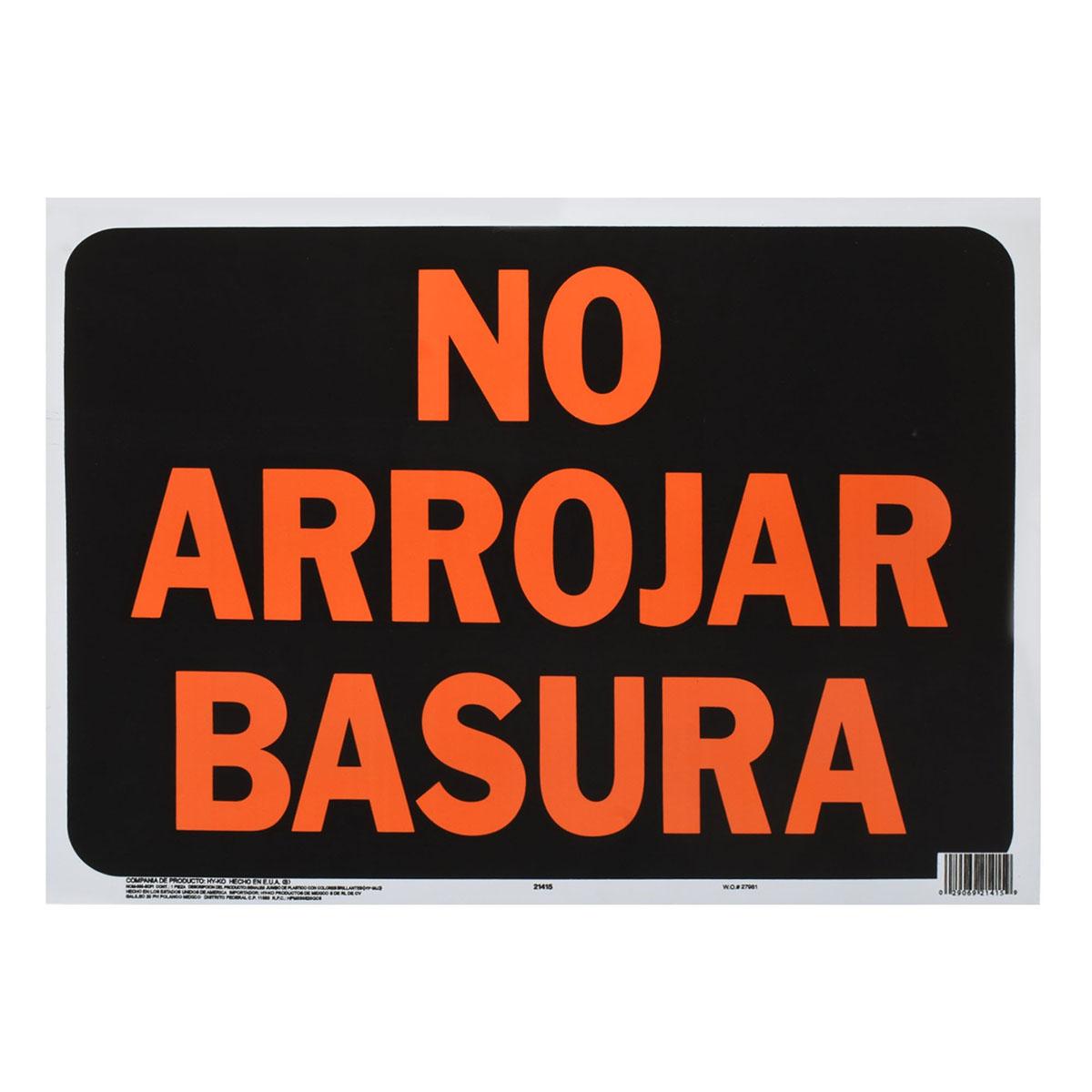 LETRERO DE PLÁSTICO PARA PARED NO ARROJAR BASURA 37 X 46.5 CM | The ...