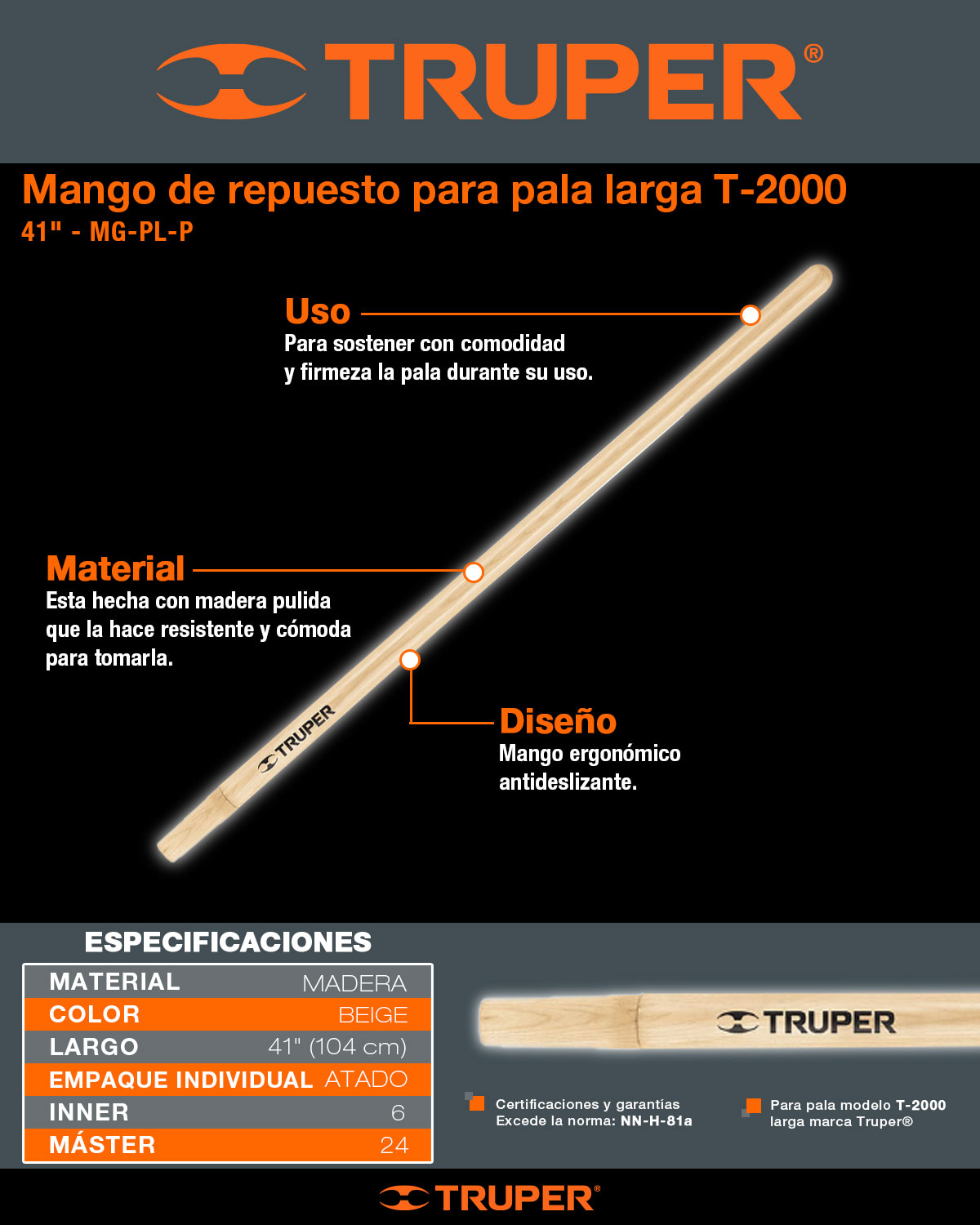 MANGO DE REPUESTO PARA PALA LARGA 41\"\"\" | The Home Depot México