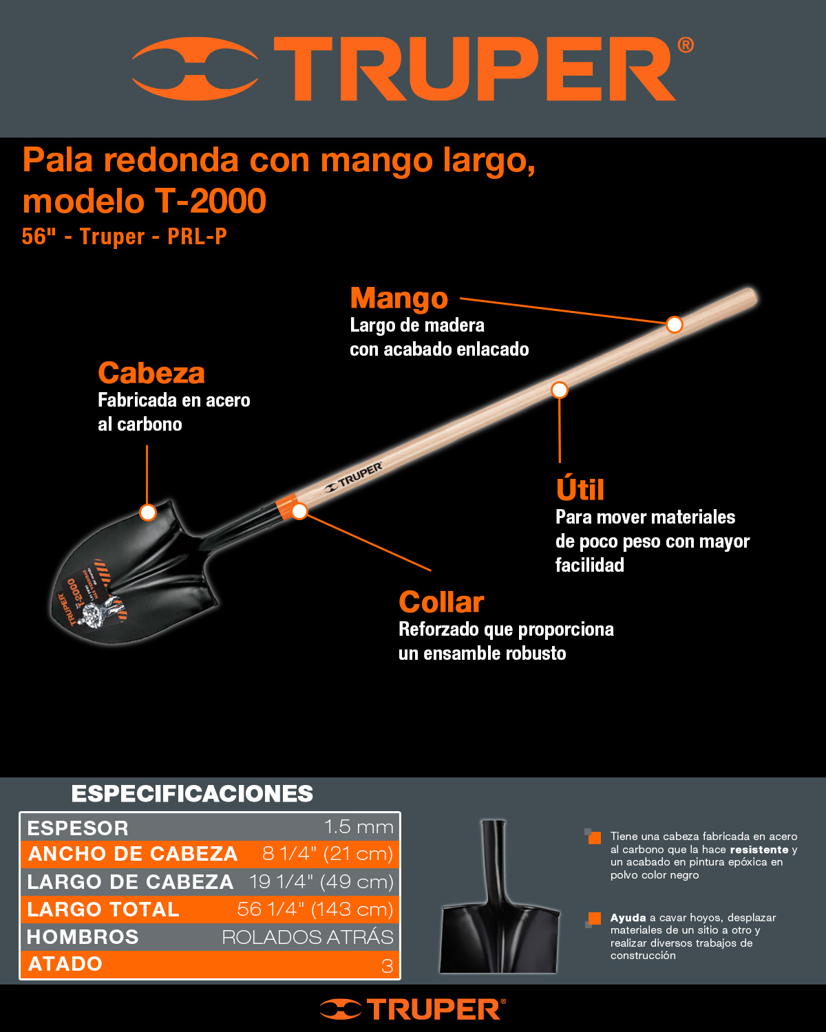 PALA REDONDA MANGO LARGO 45\" | The Home Depot México