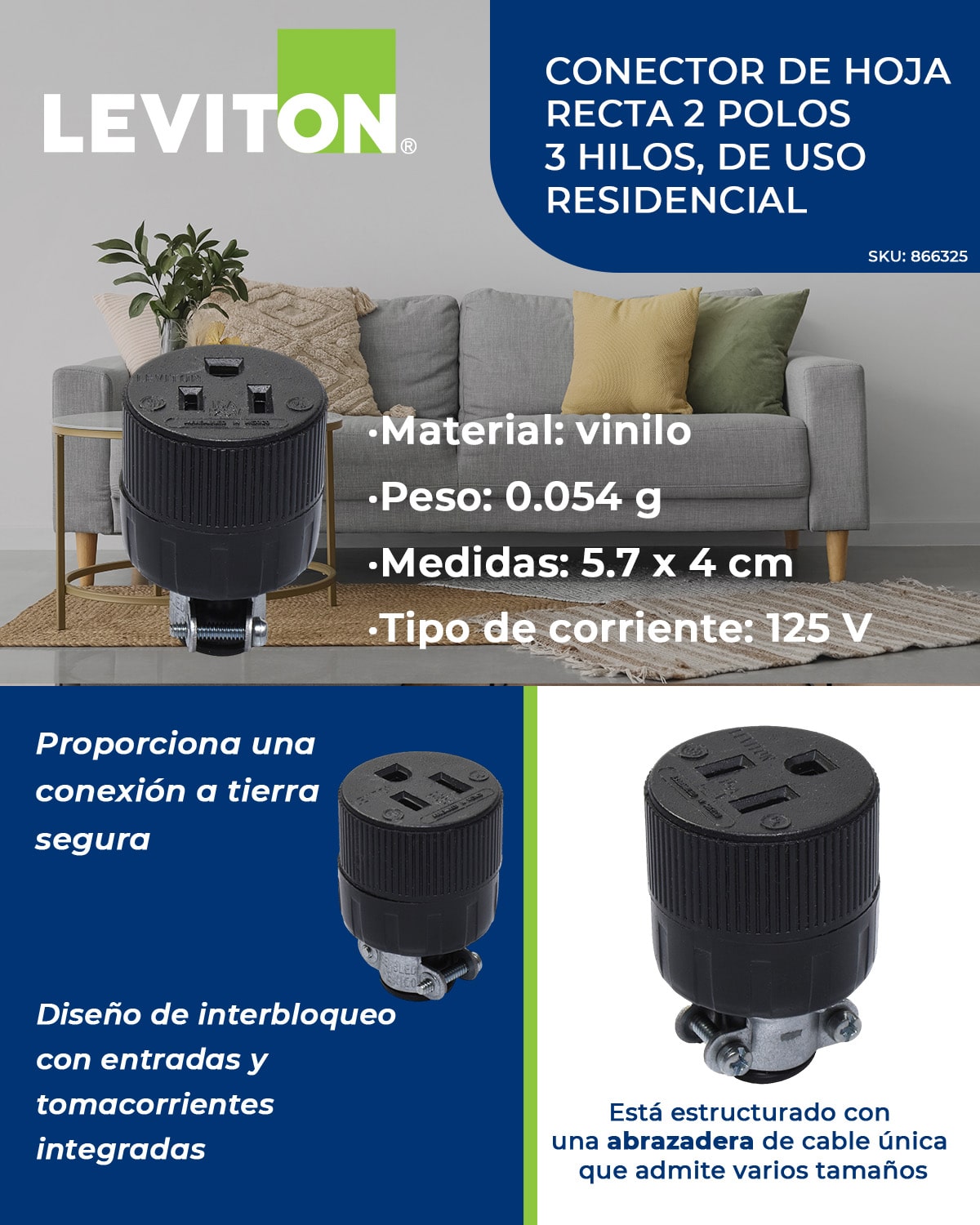 CONECTOR 125 VOLTS NEGRO LEVITON | The Home Depot México