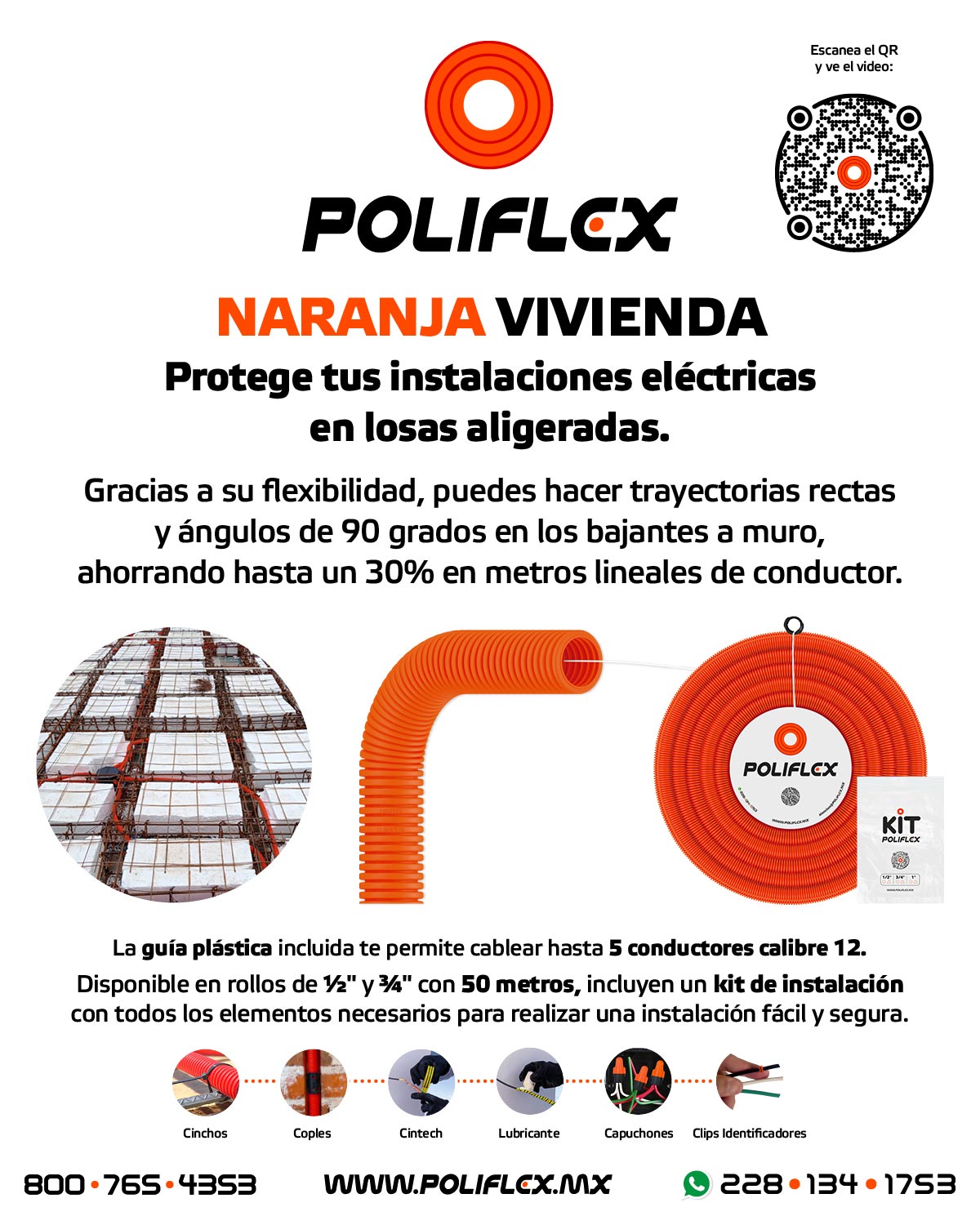 POLIFLEX NARANJA 3/4\" CON GUIA ROLLO 50M | The Home Depot México