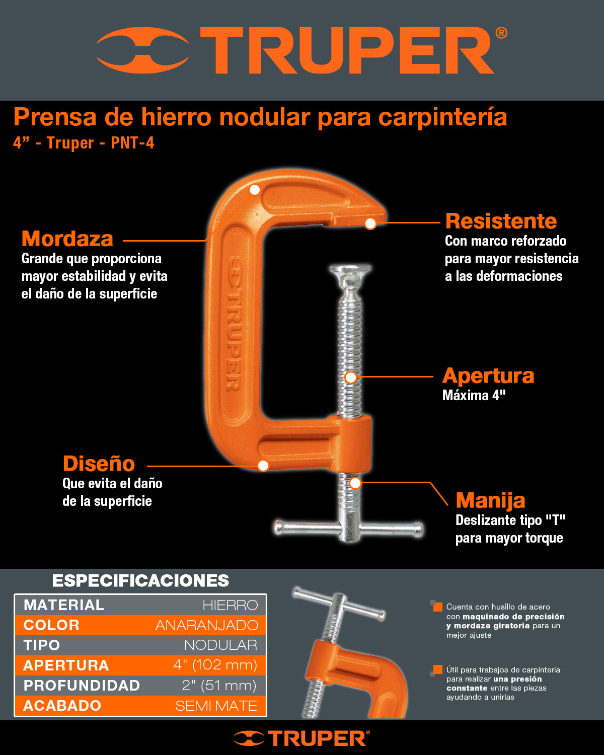 PRENSA NODULAR 4 PULGADAS HIERRO TRUPER | The Home Depot México